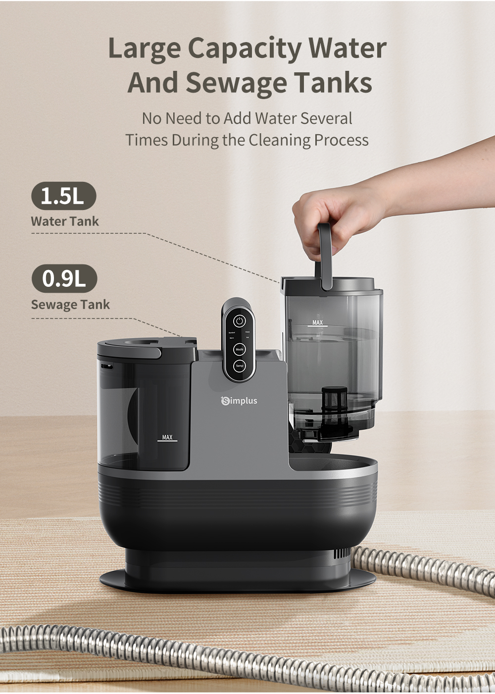 Simplus Spot & Fabric Cleaner | 16,000Pa Suction | 40℃/60℃ Hot Water ...