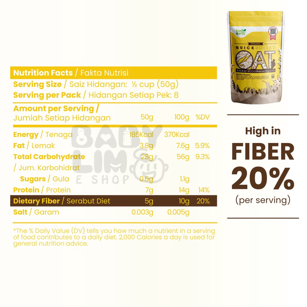 [Origin from Finland] Love Earth Organic Quick Regular Rolled Oat Bran ...
