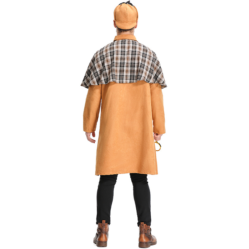 Adult Men Plaid Shawl Sherlock Holmes Detective Cosplay Costume ...