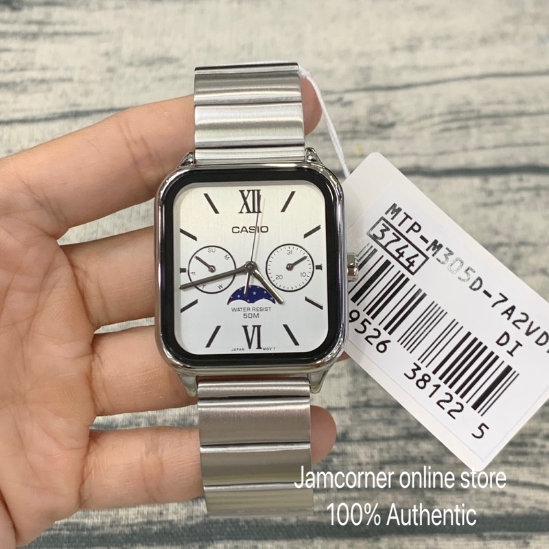 100% ORIGINAL CASIO MTP-M305 Series Stainless Steel & Leather Strap ...