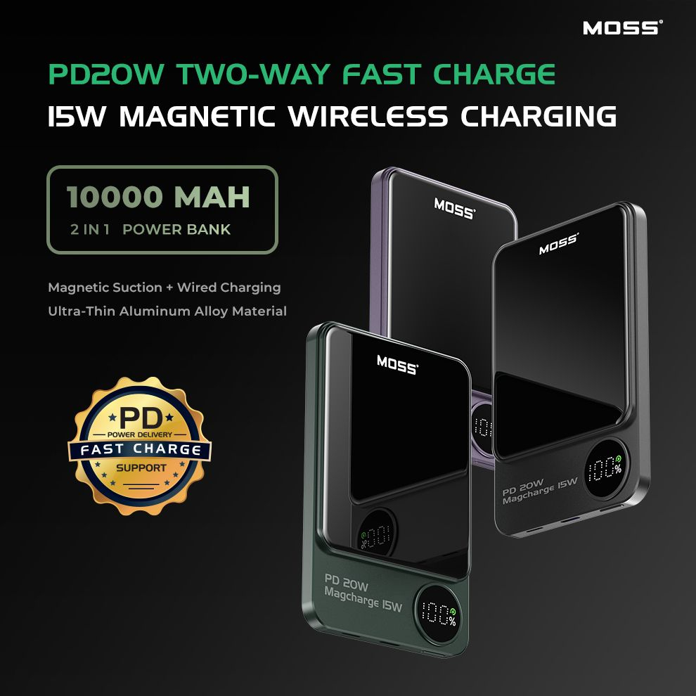 MOSS Power Magcharge 10000mAh Magnetic Wireless Powerbank with 20W PD ...