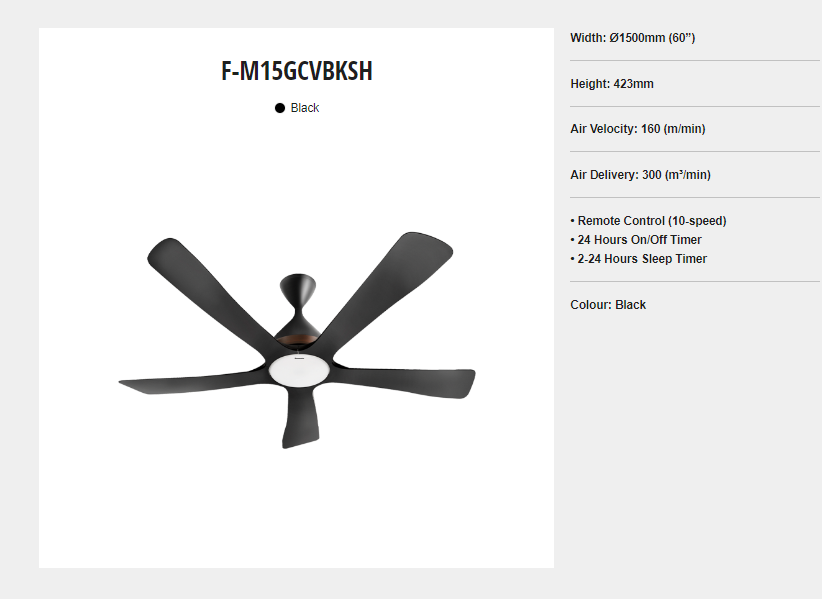 Panasonic Ceiling Fan Wifi Fan F-M12GCVBKH/F-M15GCVBKSH/F-M12ECVBKH/F ...