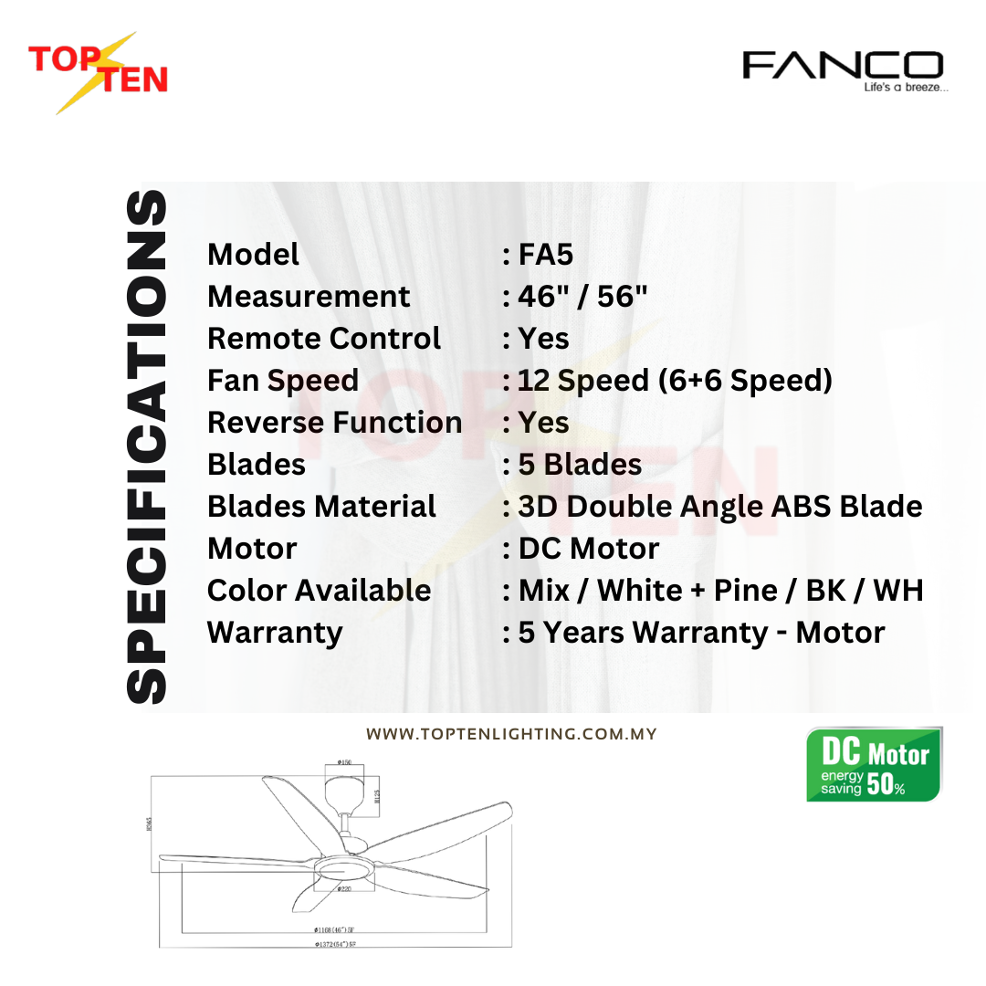 Fanco Fuchsia Ceiling Fan FA5 2024 NEW 46" 54" DC Motor Fan 12 Speed ...