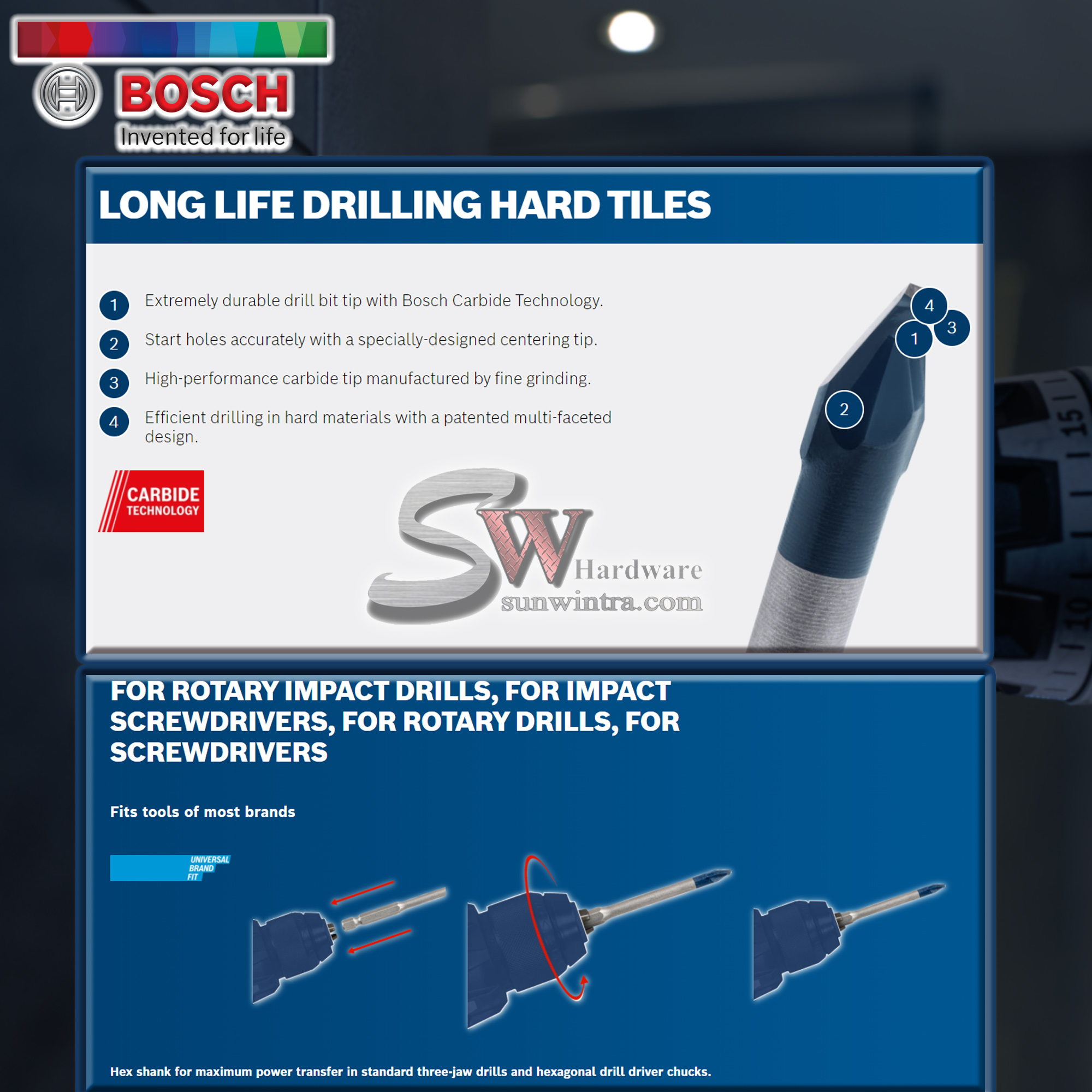 BOSCH 3pcs Expert HEX-9 Hard Ceramic Drill Bit Set 5MM 6MM 8MM ...