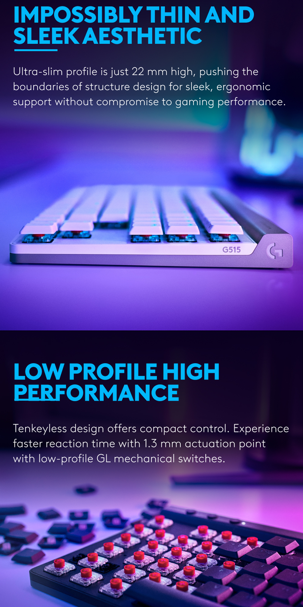 Logitech G515 Lightspeed Bluetooth Wireless TKL Low Profile Gaming ...