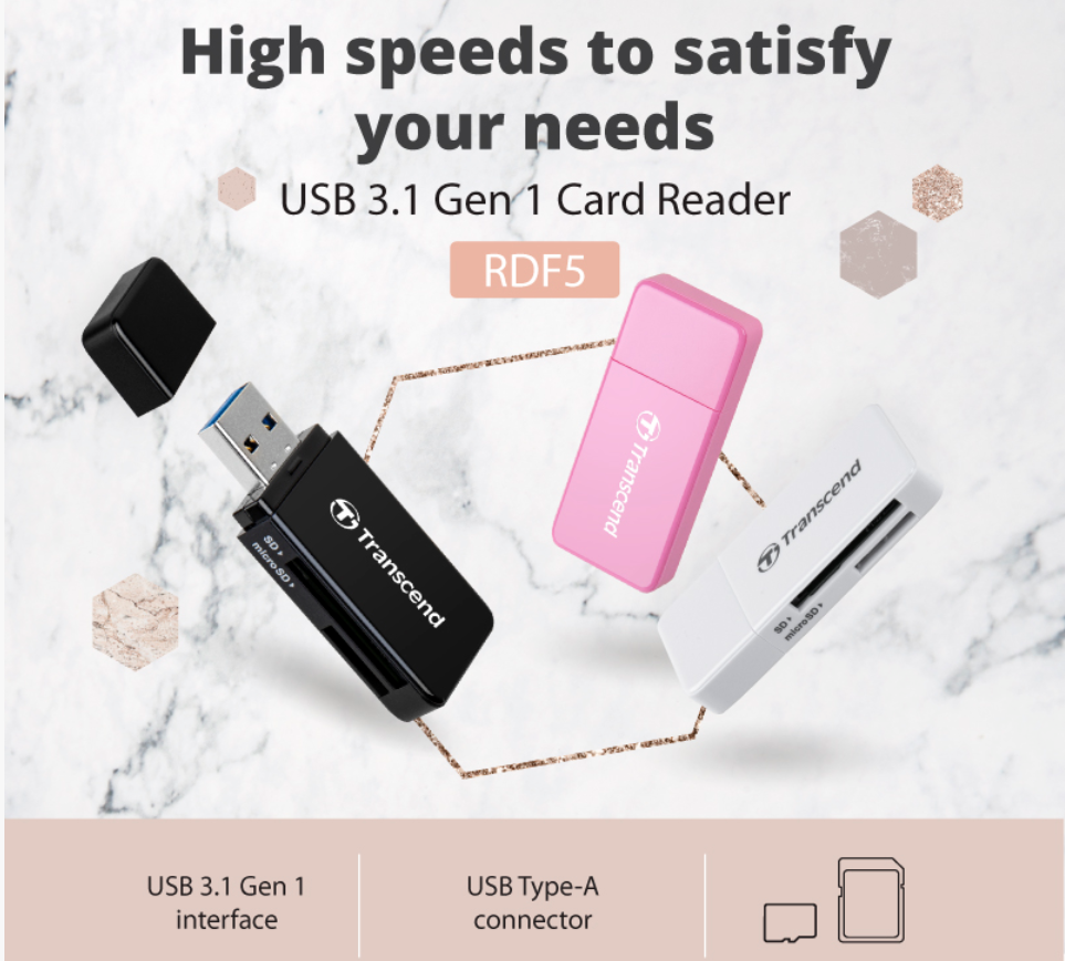 Transcend RDF5 Card Reader SD/microSD | USB 3.1 Type A (Black/Red/White ...