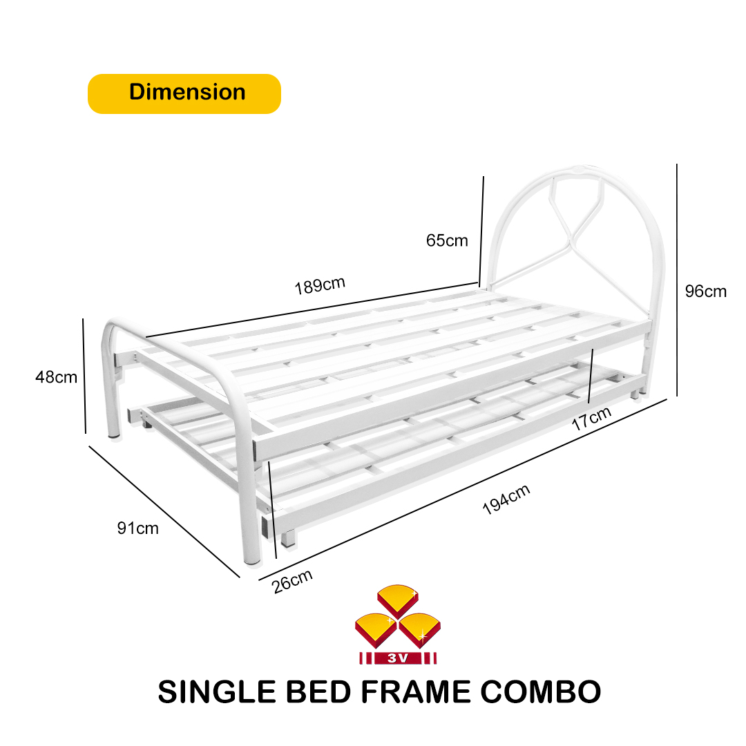 EE HOME 3V Single Size Metal Super Base Bed Frame With Pull Out Bed ...
