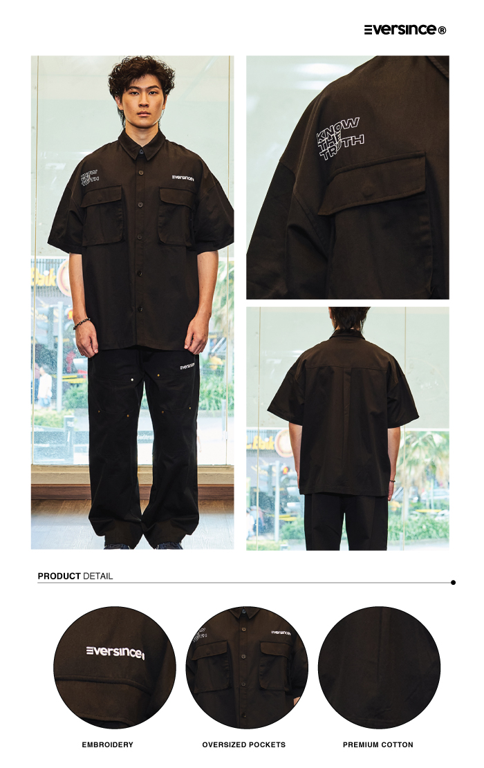 Eversince Decode Oversized Short Sleeve Workshirt Black | Shopee Malaysia