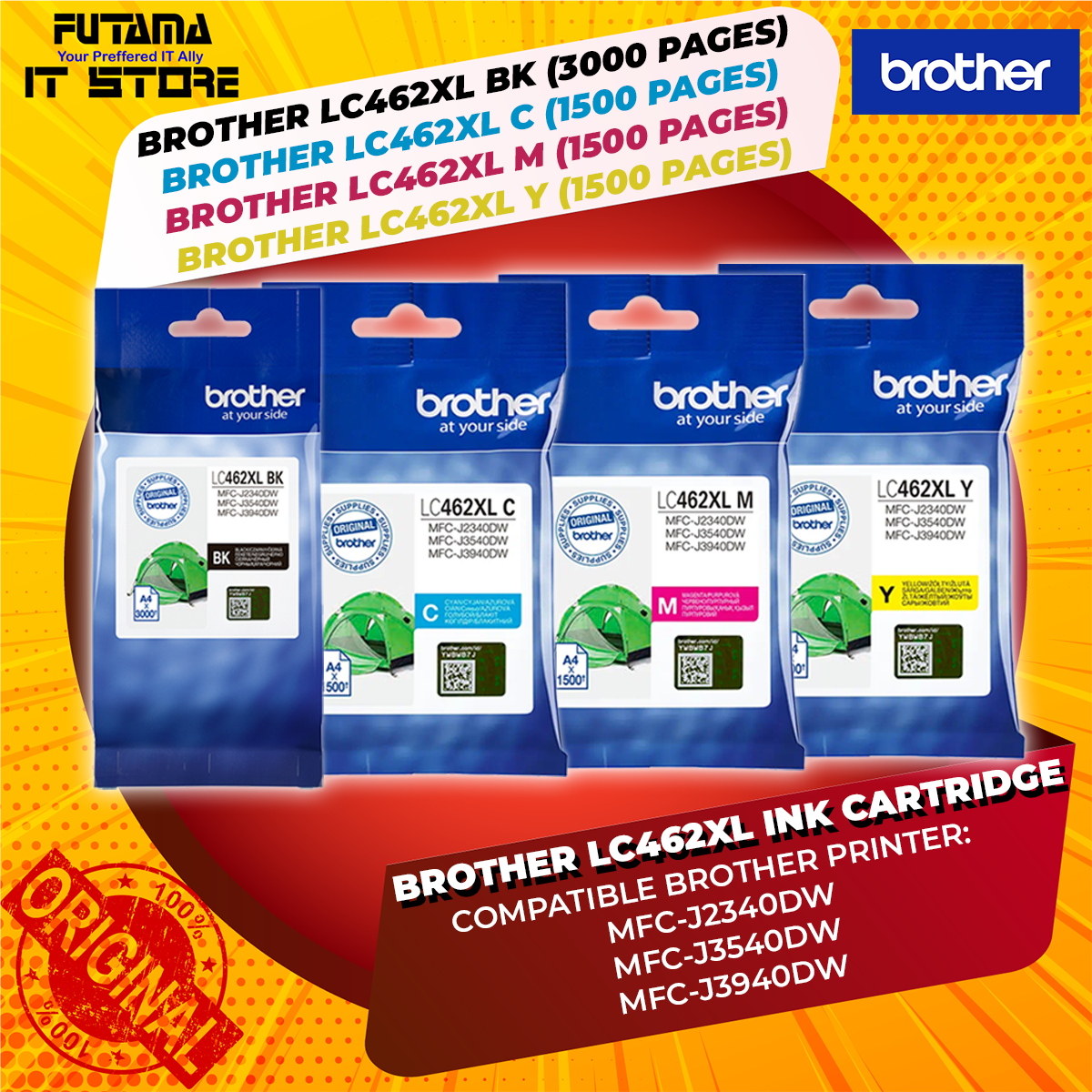 BROTHER LC-462/462XL (Black/Cyan/Magenta/Yellow) - Brother Genuine Ink ...
