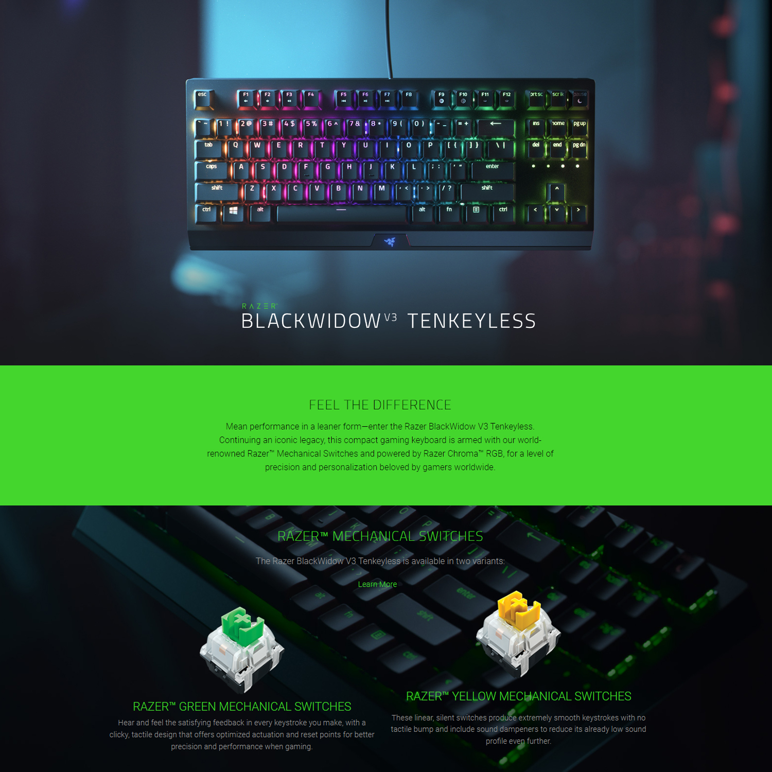 Razer Blackwidow V3 TKL Tenkeyless Wired Gaming Keyboard | TKL | Chroma ...