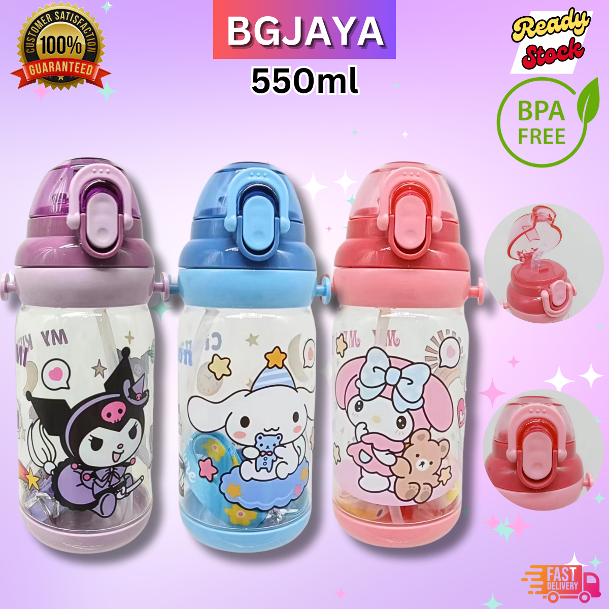 550ML Kids Water Bottle Straw Drinking Bottle BPA Free Botol Air Kanak ...