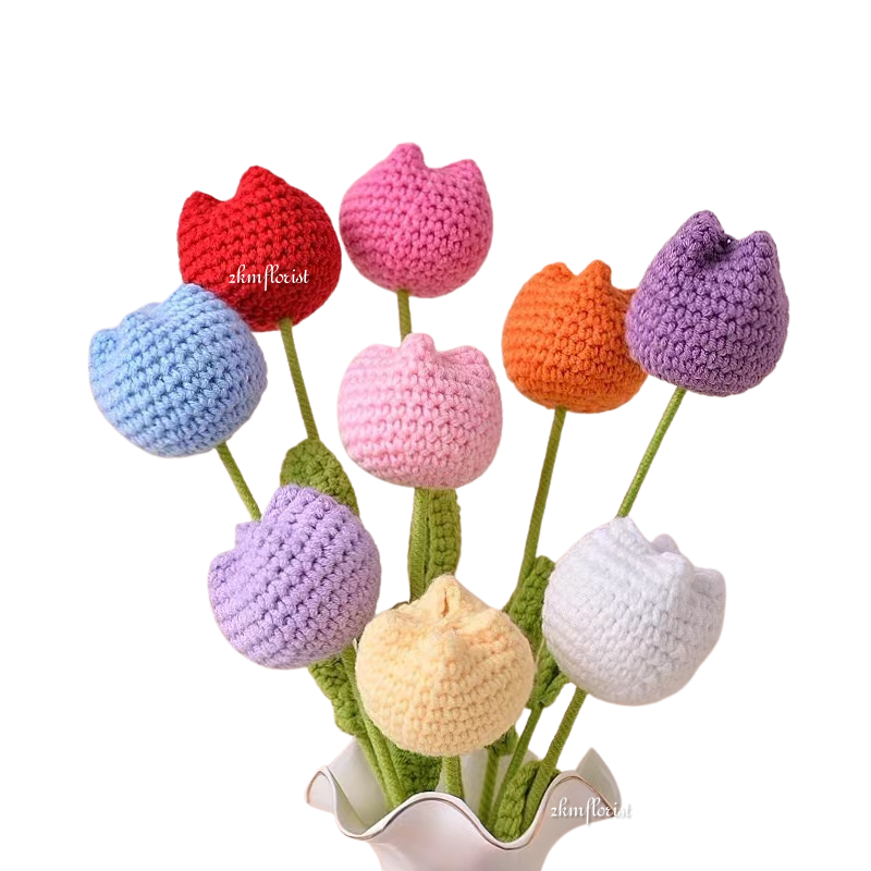 (1PC) CROCHET SULAM TULIP Flower Bunga Sulam Wool Hand Knitted Finished ...