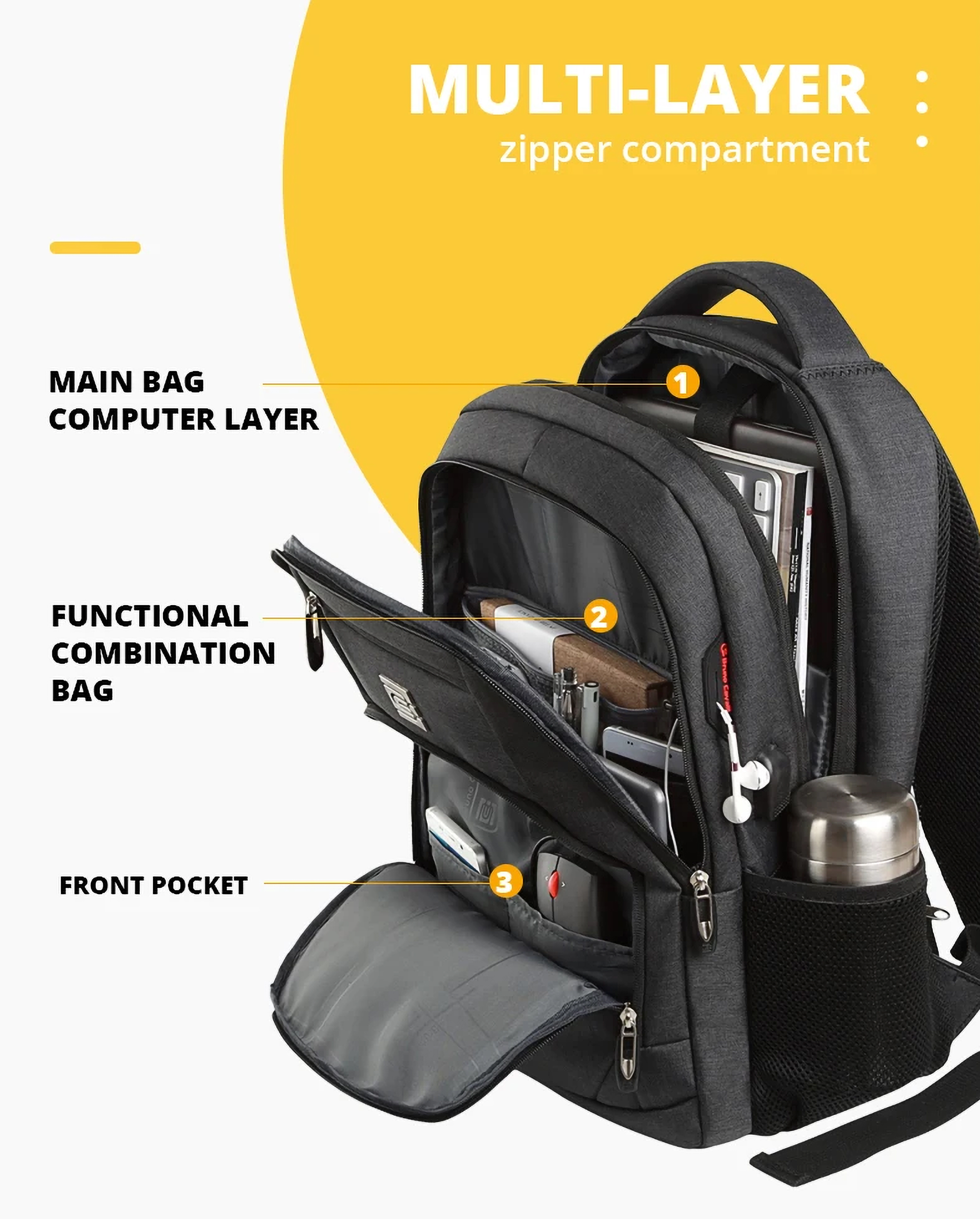 BRUNO CAVALLI Multifunctional 16" Laptop Computer Backpack Water ...