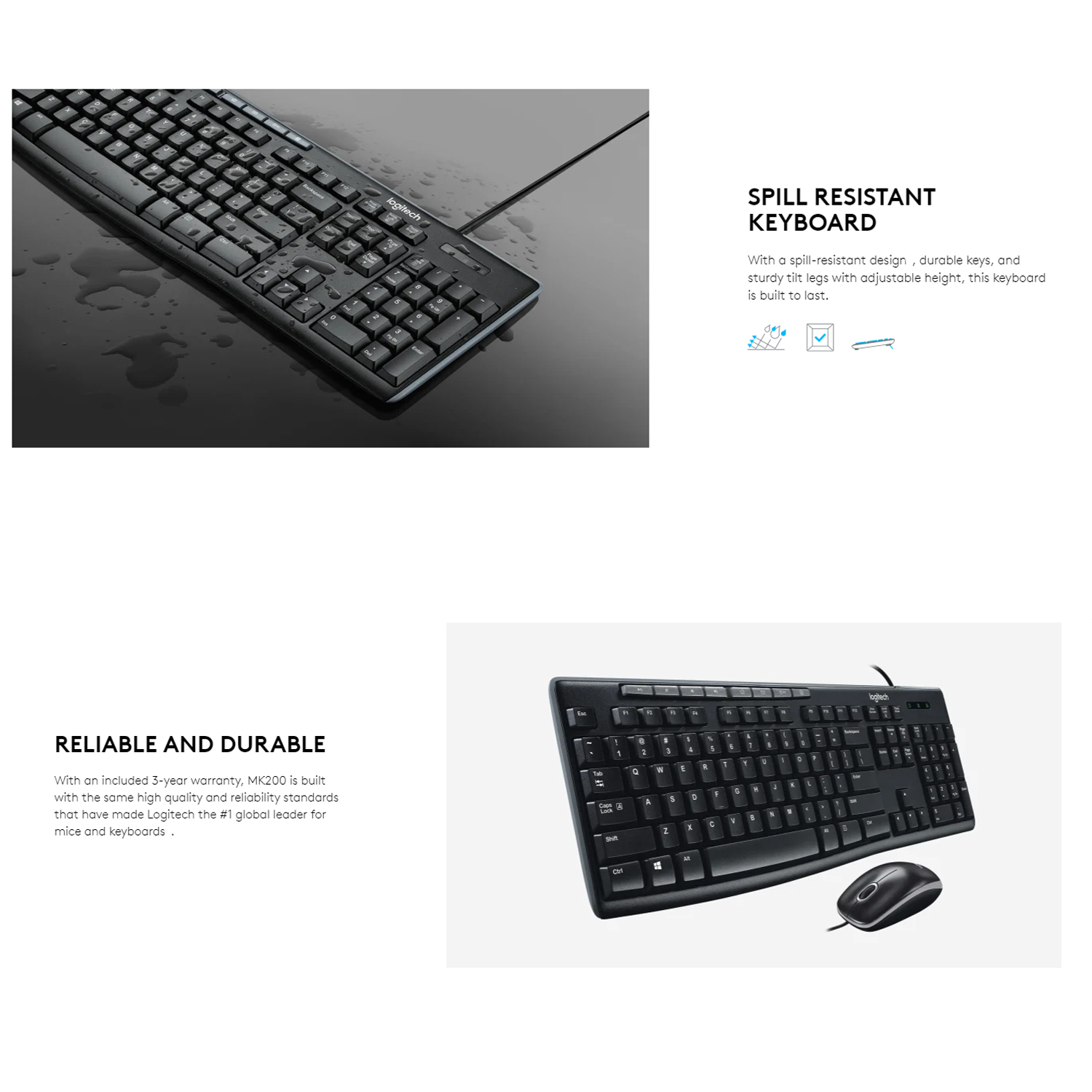 Logitech Mk200 Media Corded Keyboard And Mouse Combo Plug And Play Usb Combo Media Keys
