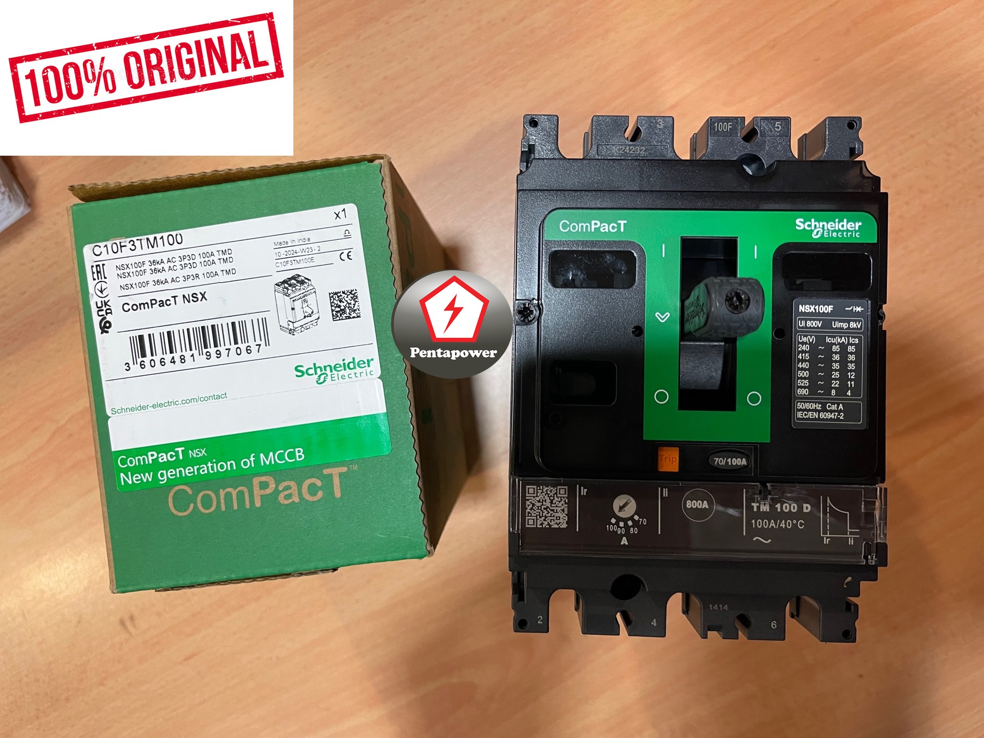 SCHNEIDER C10F3TM100 MCCB Circuit breaker ComPact NSX100F, 36 kA at 415 ...