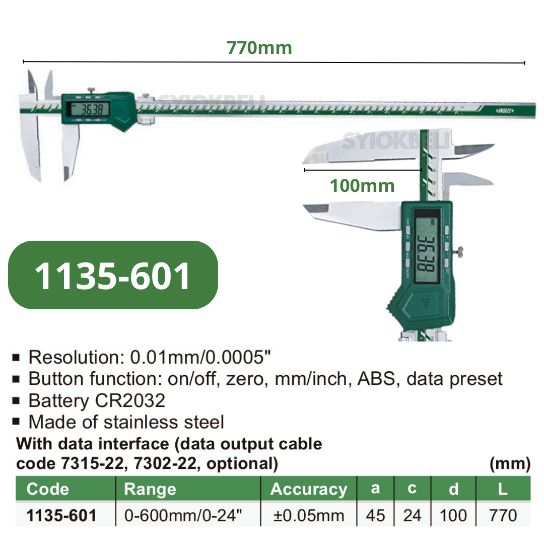 INSIZE Digital Caliper Long Range (0-600mm) / (0-1000mm) | Jaw Length ...