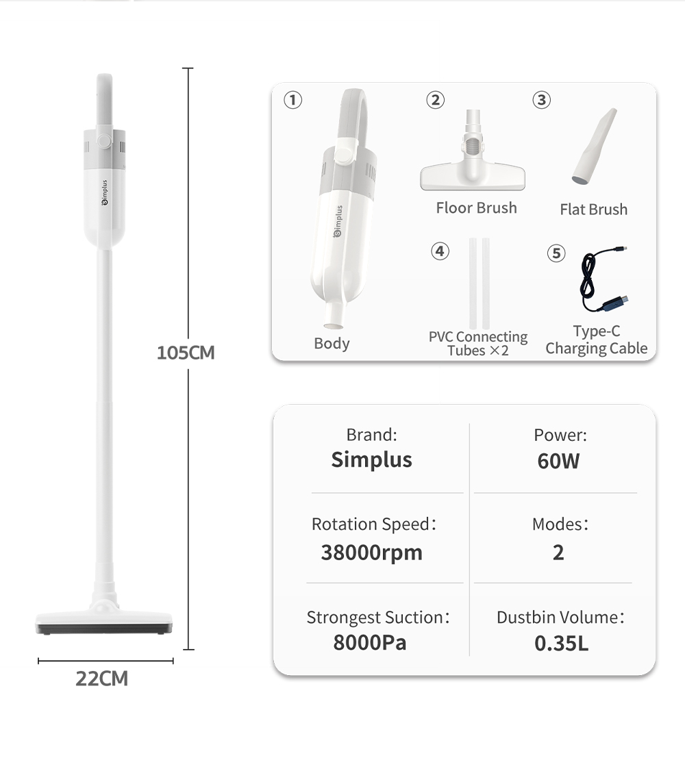 Simplus Vacuum Cleaner Cordless|0.85kg Lightweight|8,000Pa Suction ...
