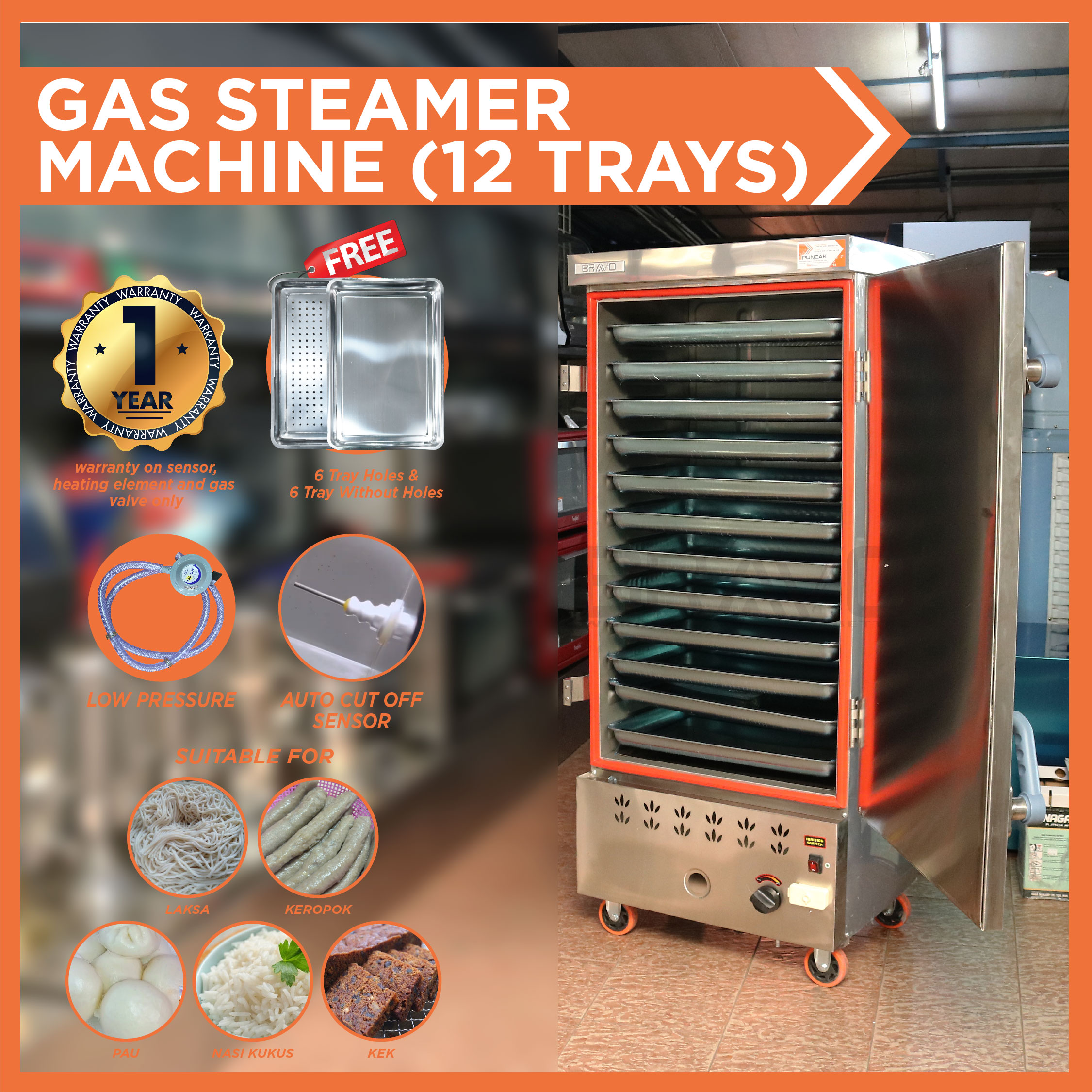Bravo [12 Tray] Gas Rice Steamer Commercial Machine 12 Stage Steaming ...