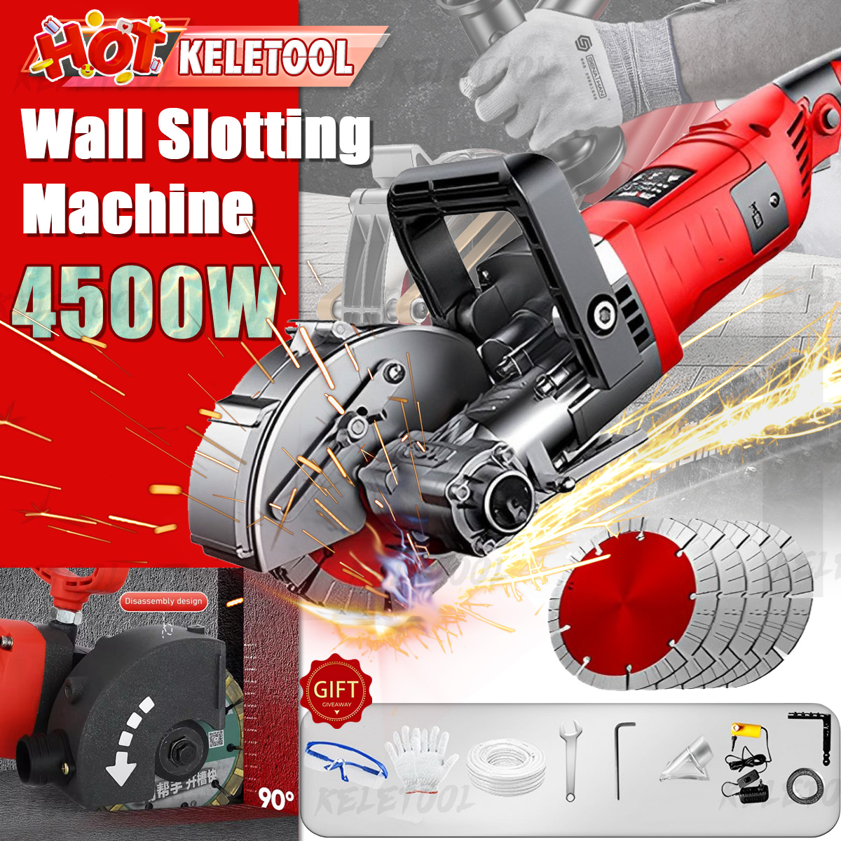 30MM 9800W Multi-Function Wall Slotting Machine Cutter Groove Cement ...