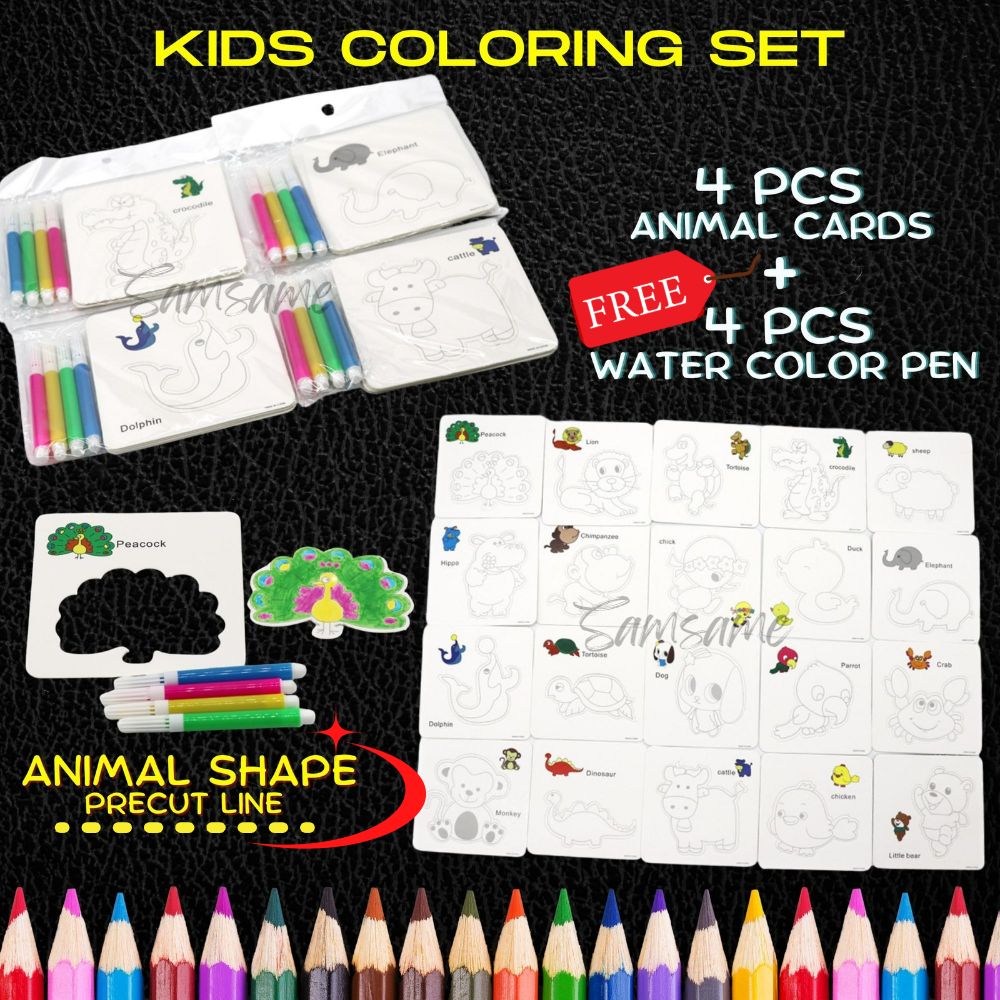 8 in 1【4 Cards + 4 pcs Color Pen】 Coloring Art Craft Kid Early Learn ...