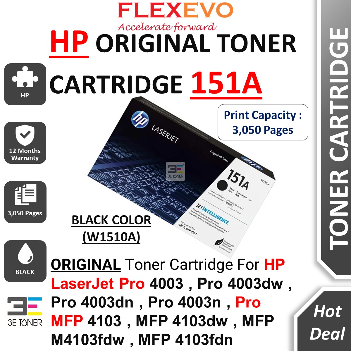 Original HP 151A 151 151A W1510A Black Toner Cartridge for Pro 4003 ...