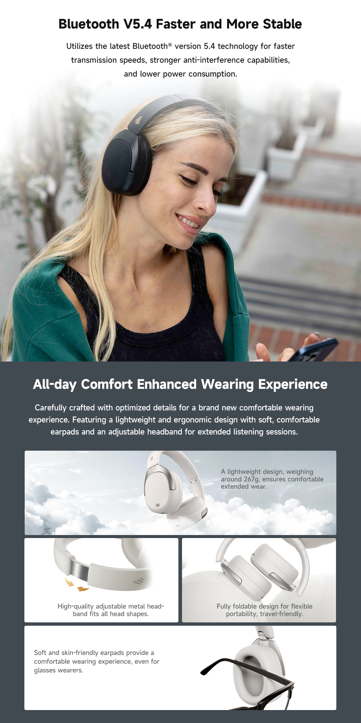 Edifier W830NB Spatial Audio Wireless Noise Cancellation Headphones ...