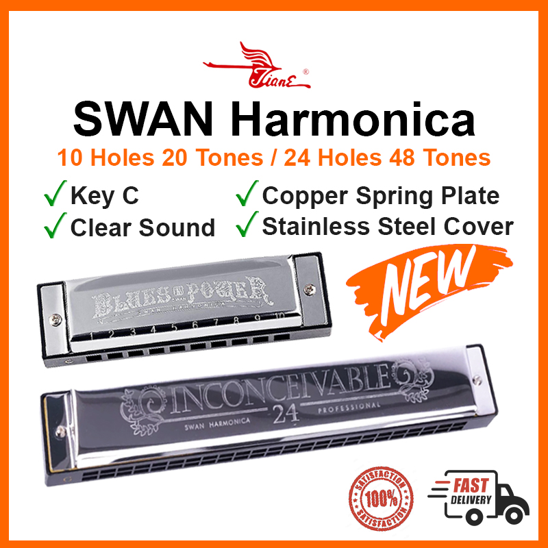 SWAN Harmonica Key of C 10 Holes 20 Tones | 24 Holes 48 Tones | C Key ...