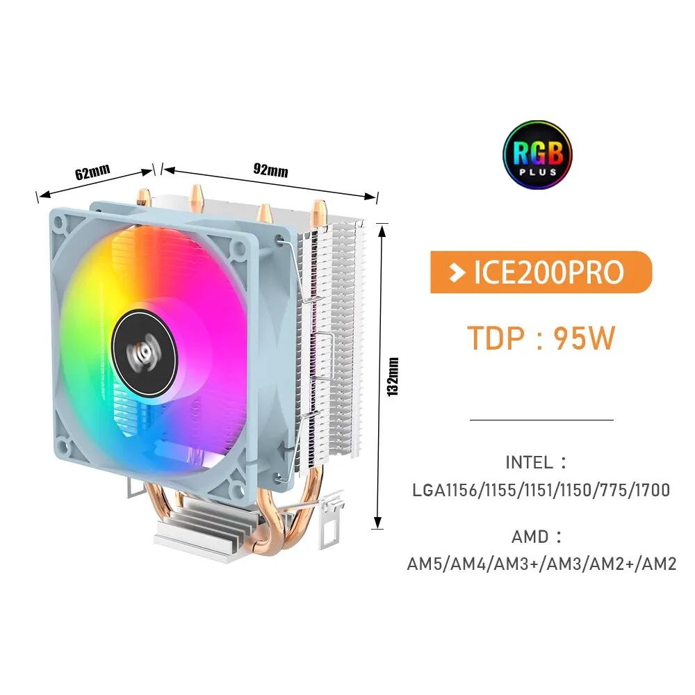 AIGO DARKFLASH ICE 200 PRO CPU AIR COOLER | 7 Leaf 90mm Fan | 1800±10%RPM | Direct-Touch Copper ...