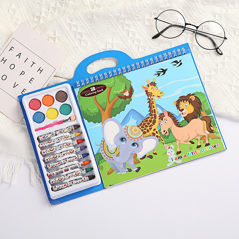 Children Colouring Book Set 3D Coloring Book For Kids Crayon Watercolor ...