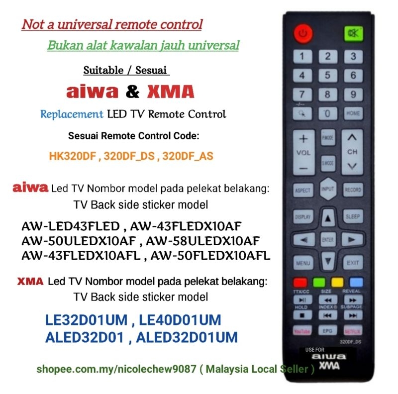 aiwa / Xma Smart android Led TV Remote Control 320DF ( Original or High Quality Replacement ...