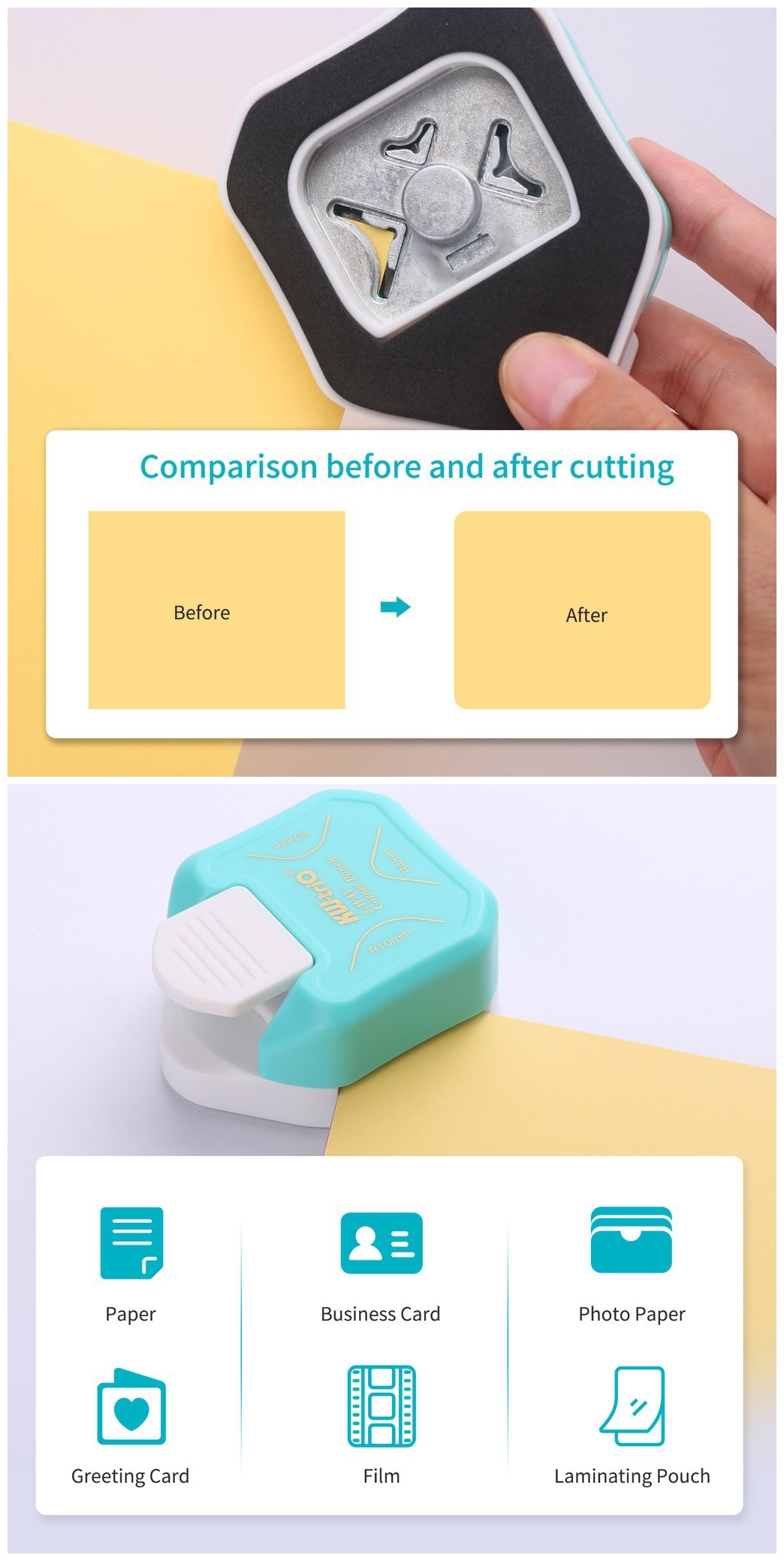 3-In-1 R4 R7 R10 Corner Rounder Round Flat Pattern Shape Paper Edge ...