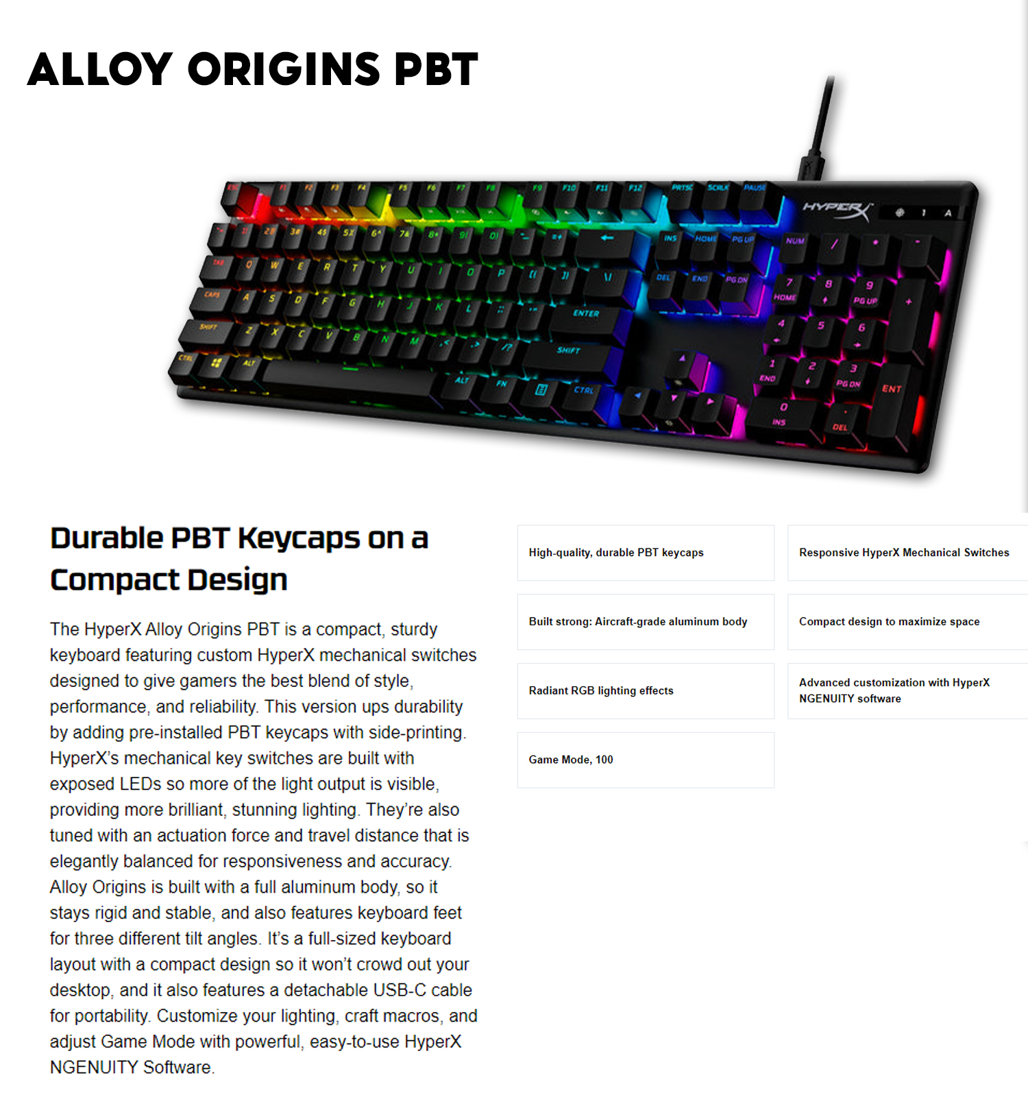 HyperX Alloy Origins PBT RGB Mechanical Keyboard with Compact Design ...