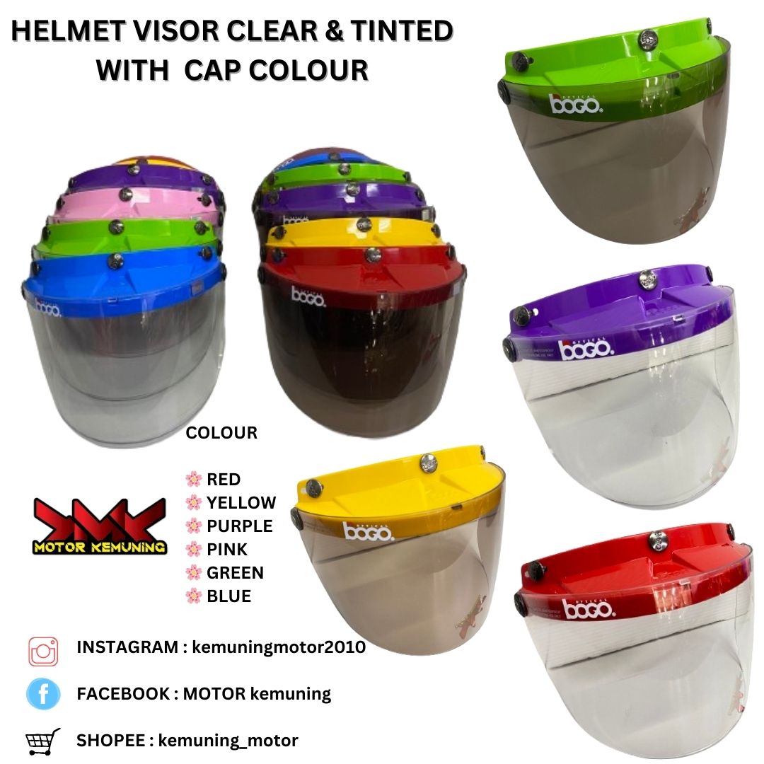 BOGO HELMET VISOR TINTED & CLEAR WITH CAP COLOUR ORANGE PINK KUNING ...