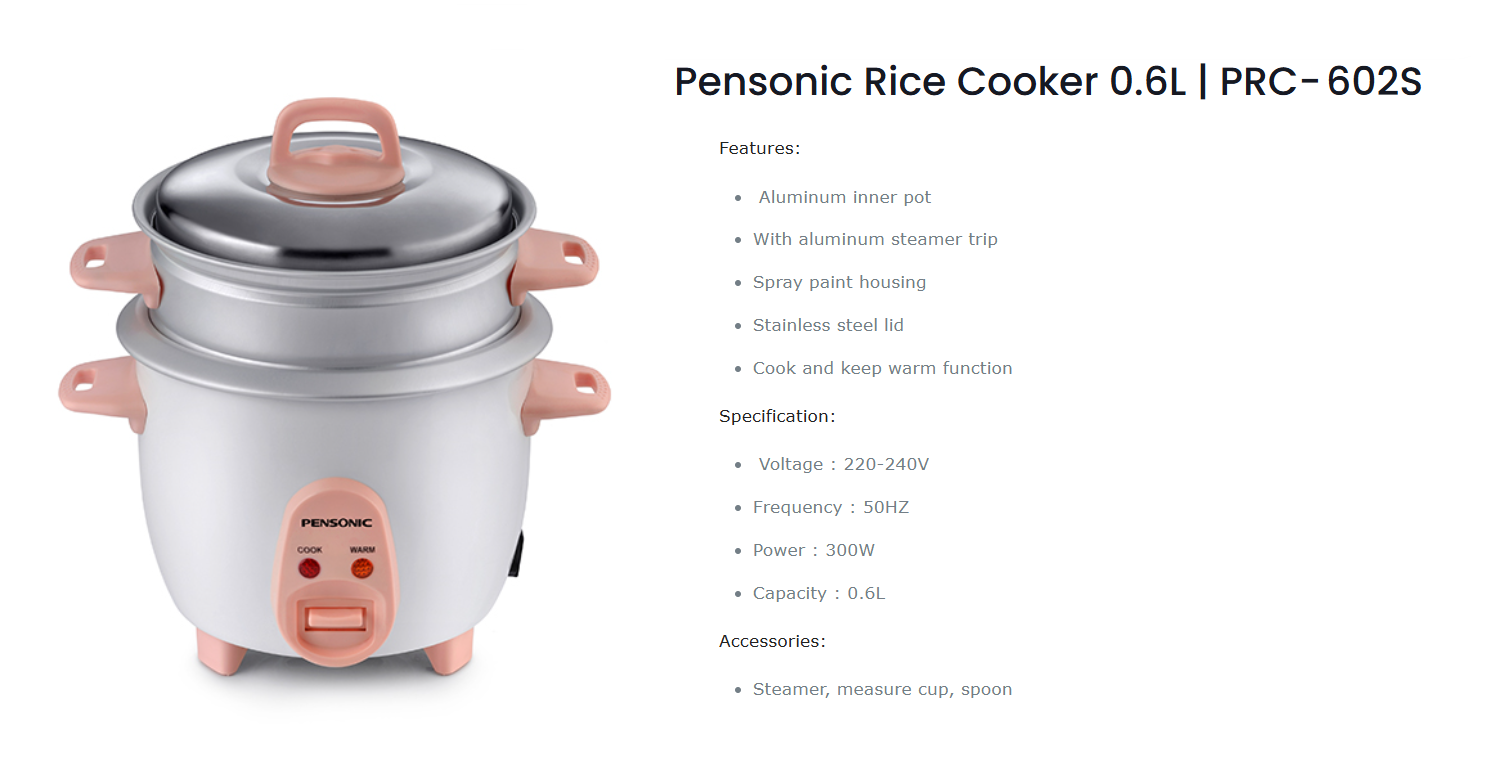 Pensonic Baby Rice Cooker 0.6L Periuk Nasi Elektrik Mini Kecil PRC-602S ...