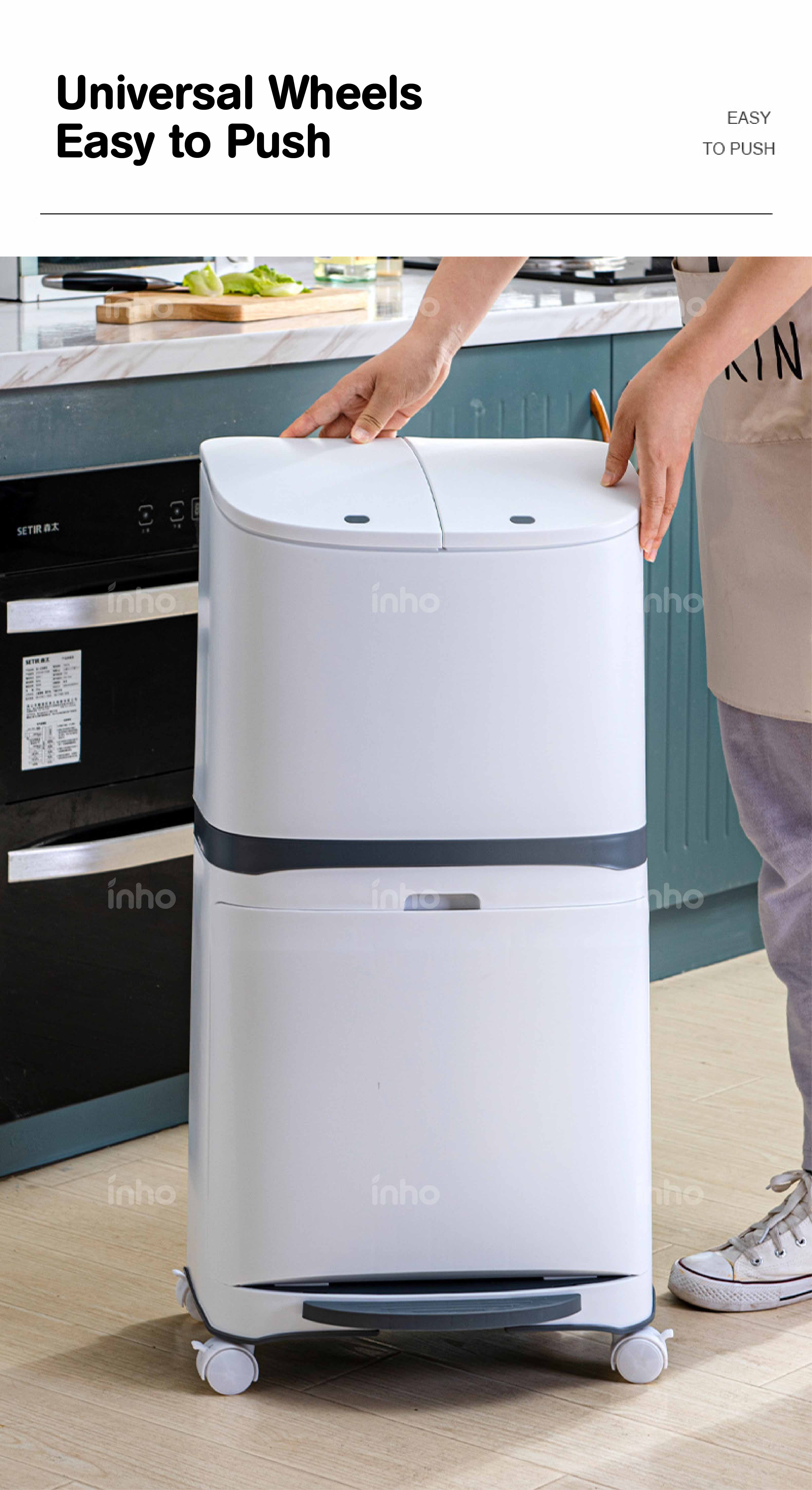 INHO 2 Tiers Movable Household Sorting Trash Can Large Garbage Storage ...