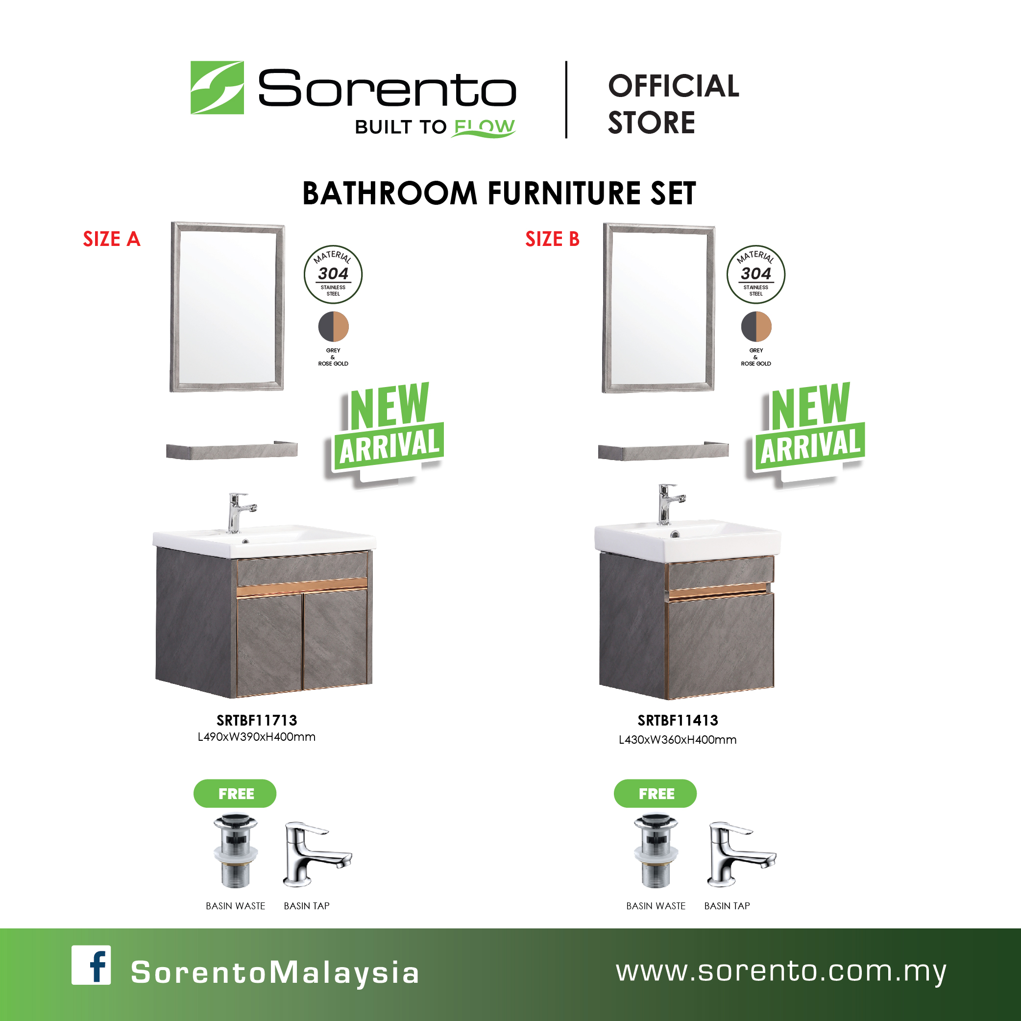SORENTO Stainless Steel 304 Basin Cabinet SRTBF11713 with tap Basin ...