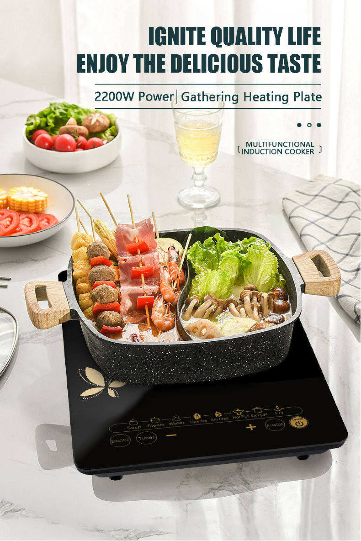 Touch Screen Electric Induction Cooker 2200W Waterproof hotpot cooktop ...