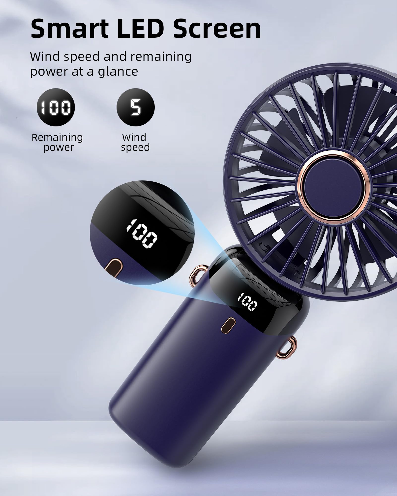 5 Modes Fan Mini Handheld Portable Foldable Small Fan Digital Display ...