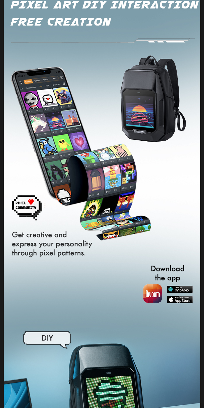 Divoom Cyber bag Pixel Backpack for imagination, Futuristic design for ...