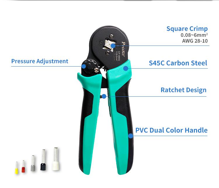 Pro'sKit CP-460G Wire Ferrule Crimp Tool Ferrule Crimping Plier Square ...