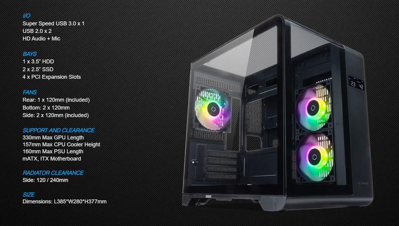 Arc M | Tecware Curved Tempered Glass MATX Case | Chasis Included 3 ...