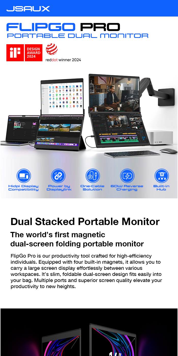 JSAUX PM0201 PM0205 FlipGo Pro Portable Dual Monitor 13.5 /15.6 /16 ...
