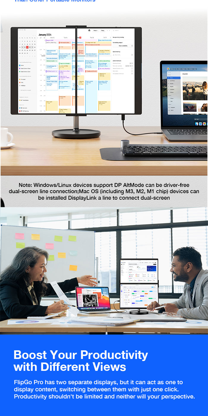 JSAUX PM0201 PM0205 FlipGo Pro Portable Dual Monitor 13.5 /15.6 /16 ...