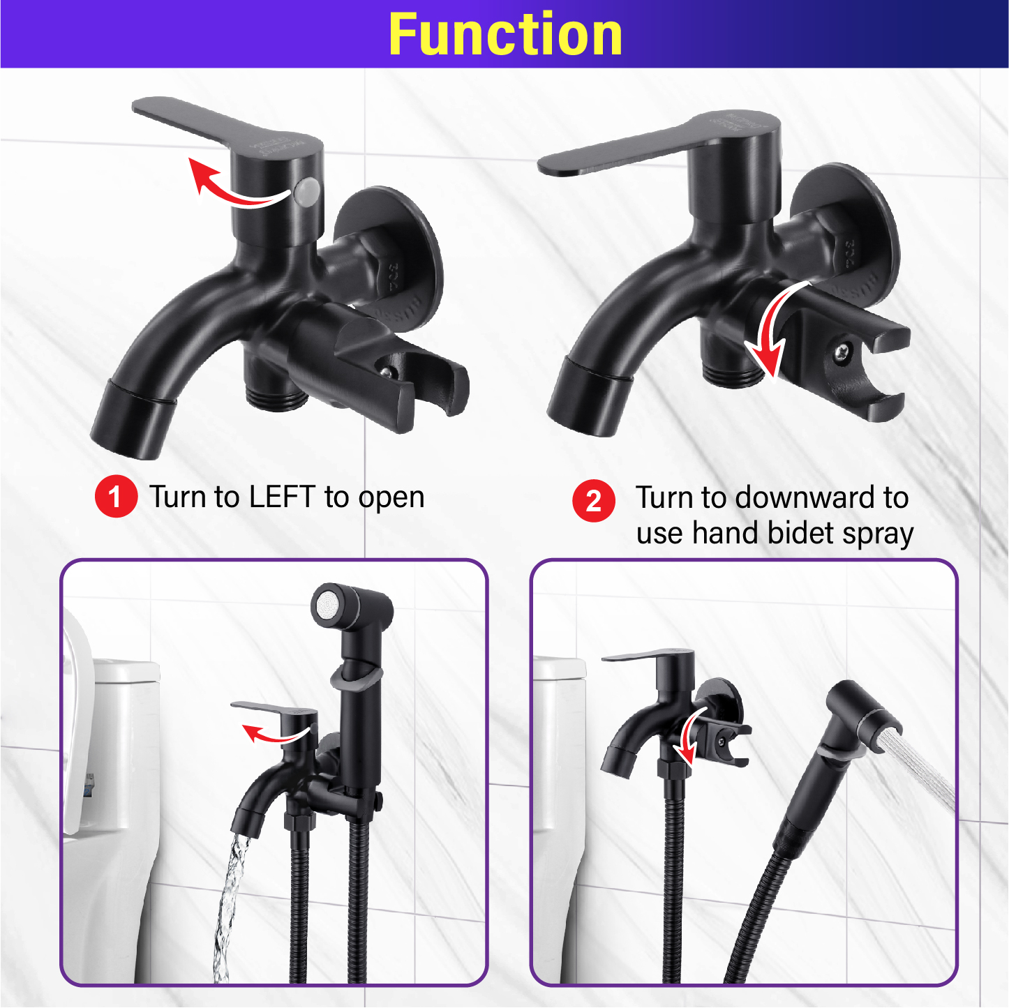 MCPRO Stainless Steel SUS304 Bathroom Faucet BLACK TWO WAY TAP with ...