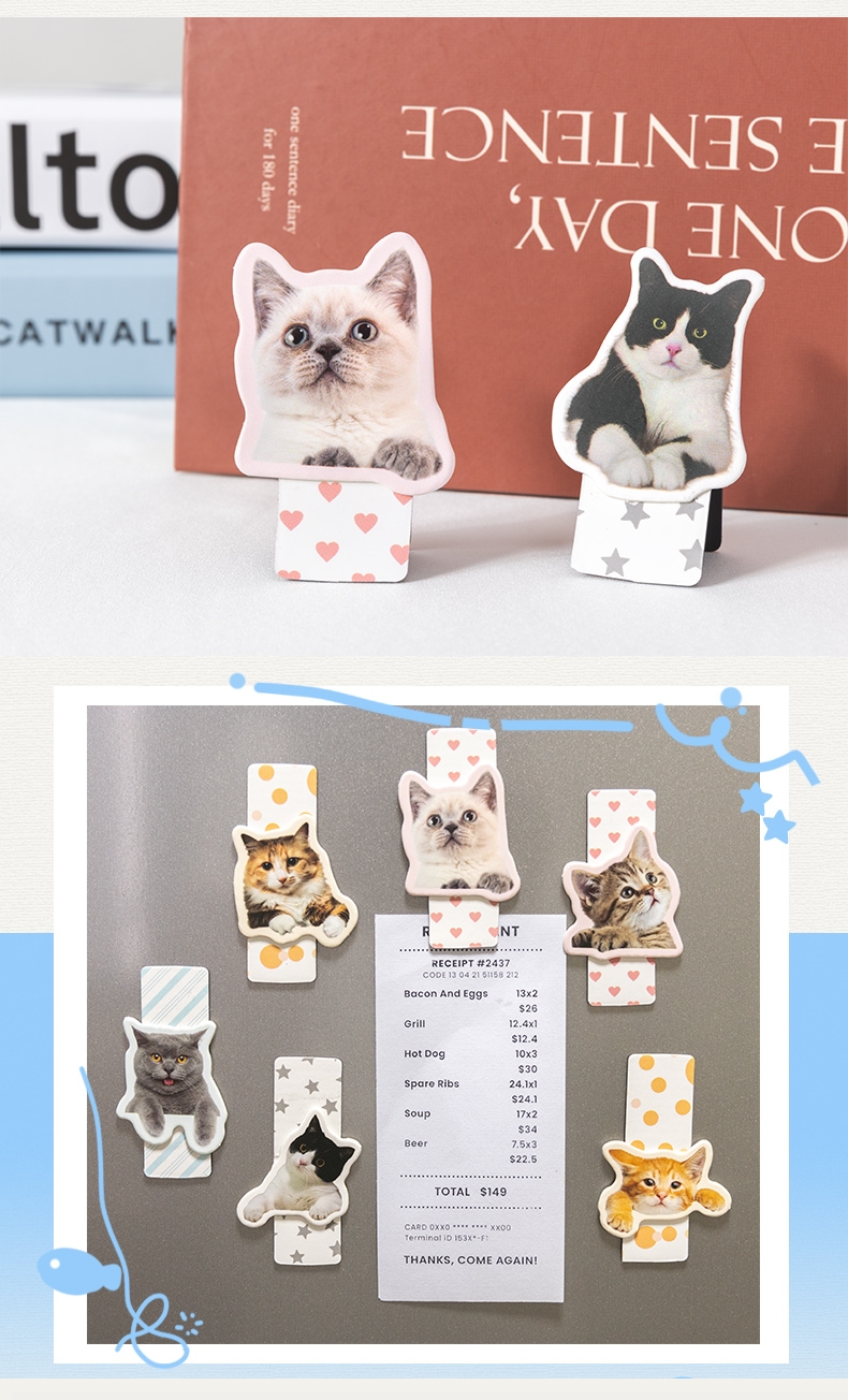Cute Cat Kitten Magnetic Bookmarks Set of 3pcs Kitty Fridge Magnet Deco ...