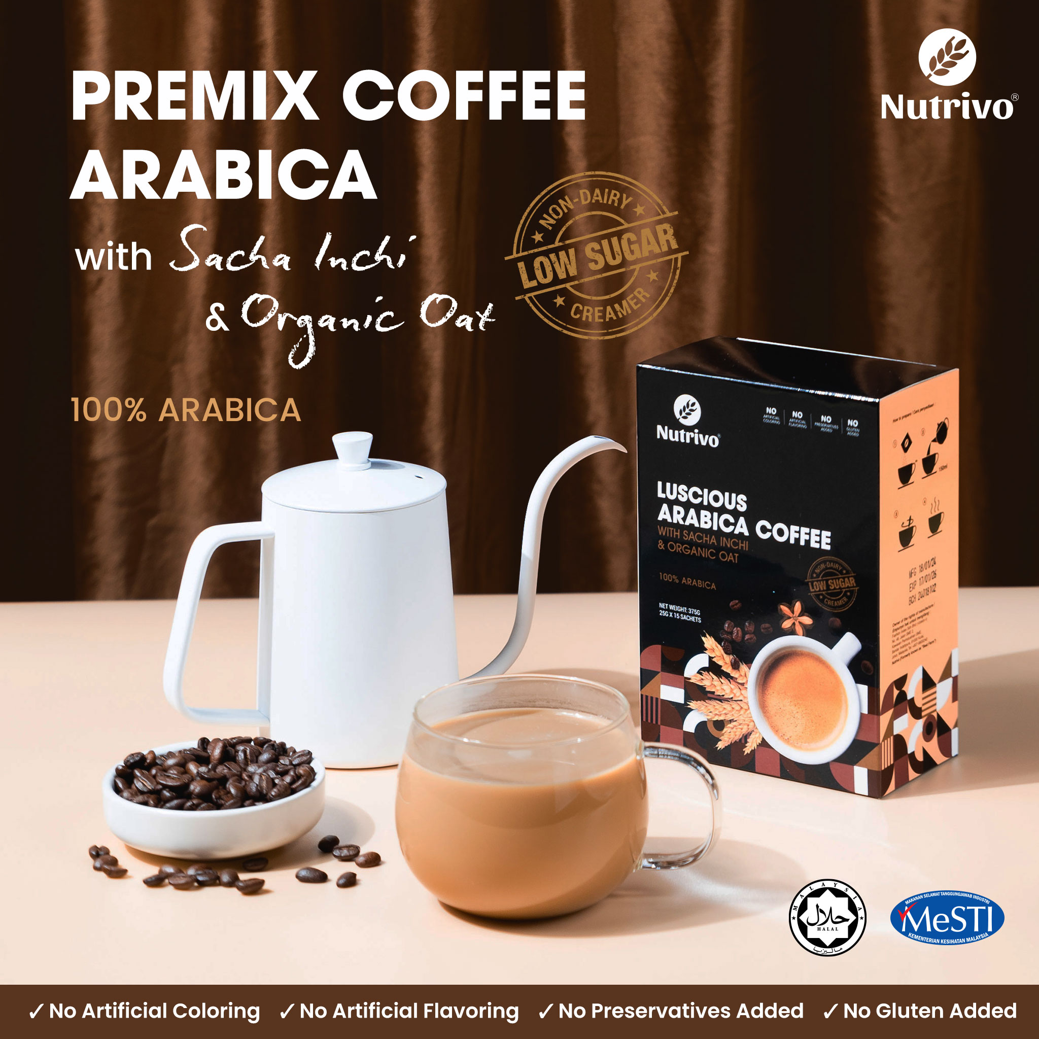 SWEETLAB NOGULA CAFFE Arabica Low Sugar Coffee Kopi Nogula Cafe 3 in 1 ...
