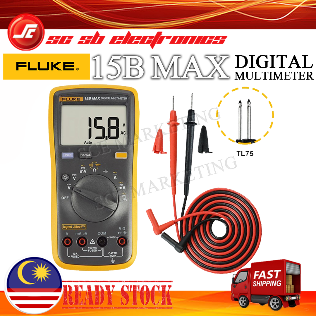 FLUKE 15B MAX 6000 COUNTS AC/DC VOLTAGE,CURRENT,CAPACITANCE,OHM AUTO/MANUAL RANGE DIGITAL ...