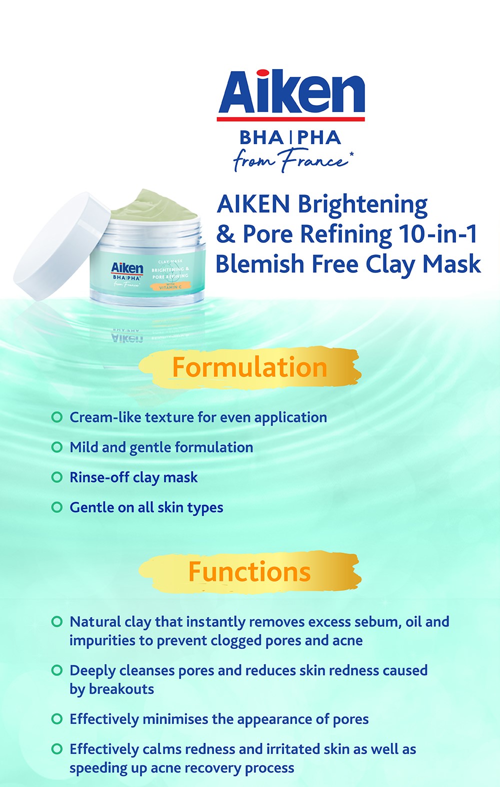 AIKEN BHA PHA Brightening & Pore Refining Clay Mask 40g | Vitamin C ...