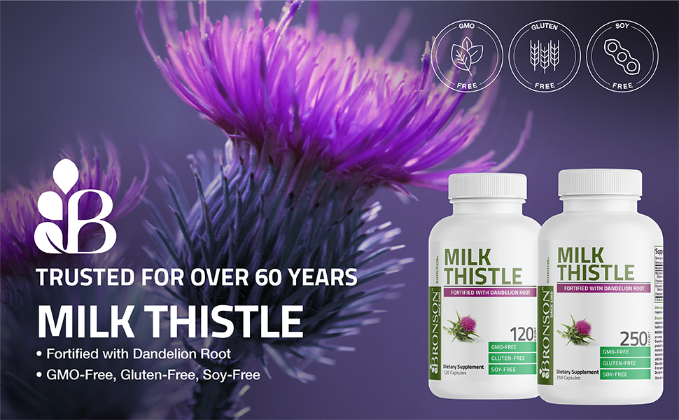 Bronson Milk Thistle 1000mg Silymarin Marianum & Dandelion Root Liver ...