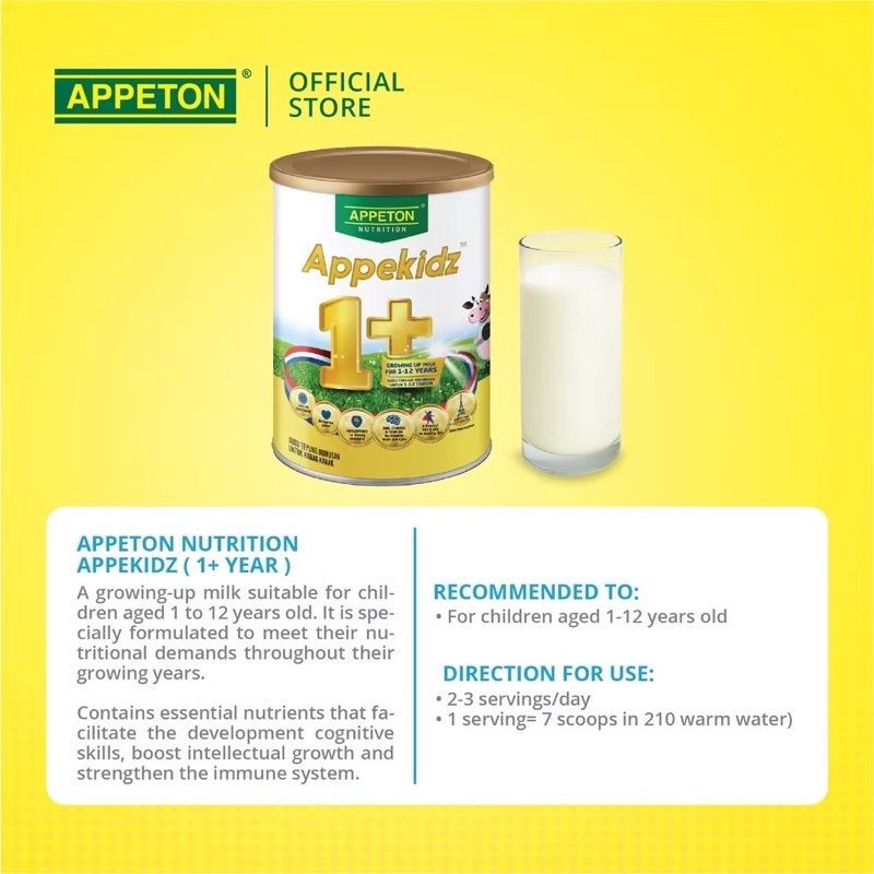 APPETON AppeKidz for 1-12 Years Old Growing Up Milk Formulated with DHA ...